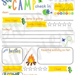 Printable Summer Camp Check-in Page | Kids Camp Journal PDF | Day Camp ...