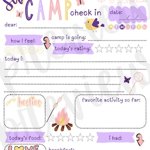 Printable Summer Camp Check-in Page | Kids Camp Journal PDF | Day Camp ...