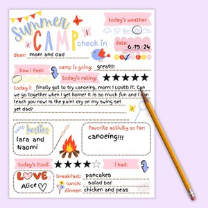 Printable Summer Camp Check-in Page | Kids Camp Journal PDF | Day Camp ...
