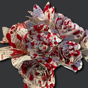 Vampire Paper Book Flowers, Vampire Decor, Dracula Paper Roses, Red ...
