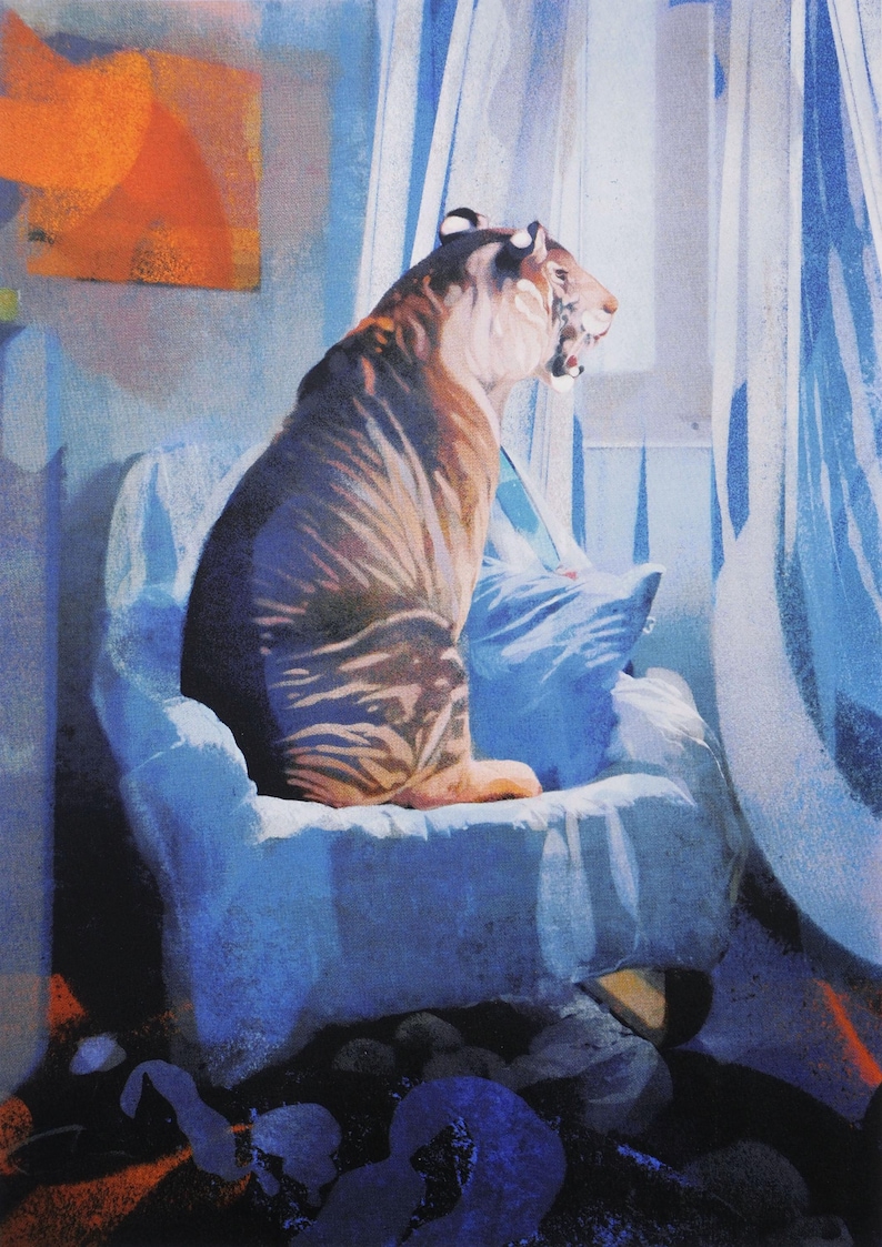 The Blue Room, A3 Screenprint, Tiger Illustration - Etsy