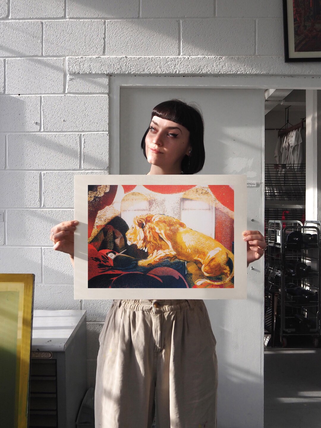 A Visit in Gold, A3 Screenprint, Lion Illustration - Etsy