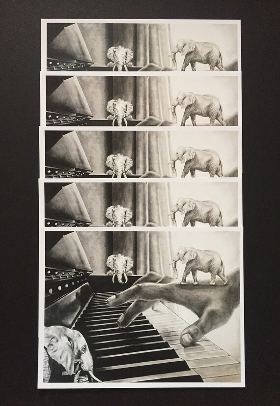 Art Print playful Elephants Graphite & Ink | Etsy