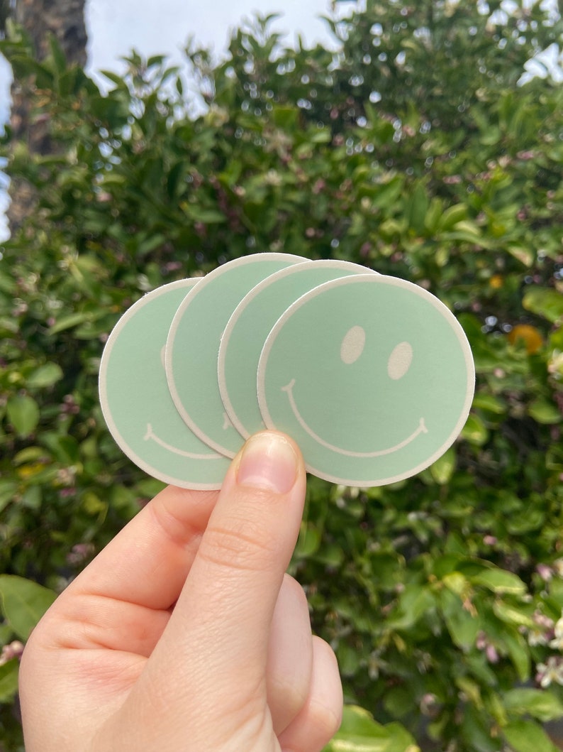 Smiley Face Sticker | Green and Pink Smiley Sticker Happy Face Sticker ...
