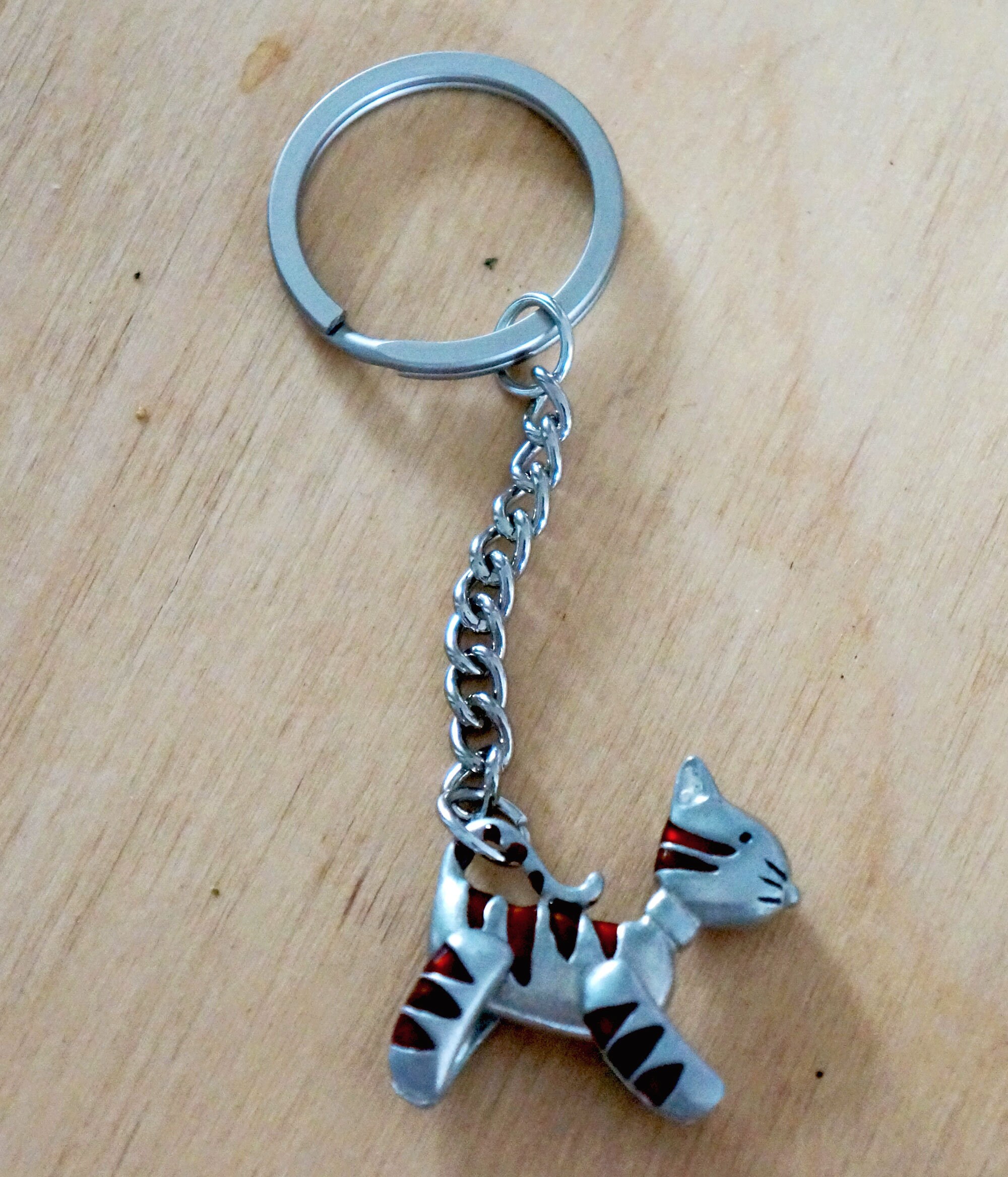 Handmade Stripey Cat Pewter Keyring: Unique Keychain Charm - Etsy