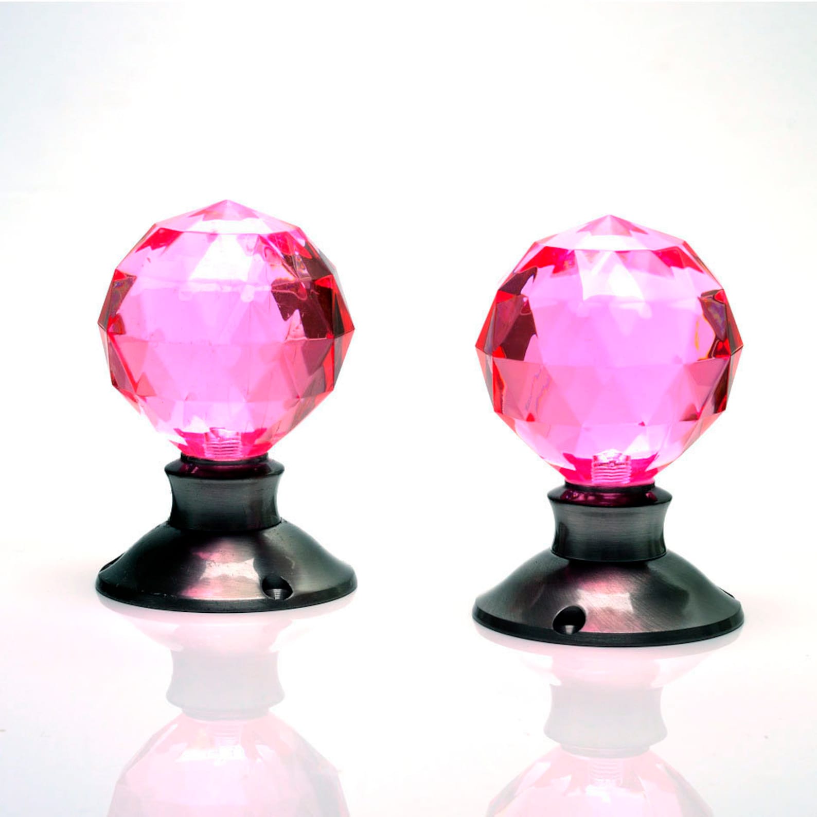 Pink, Faceted Door Handle Pair, Acrylic, Round, Crystal Cut, Turning ...