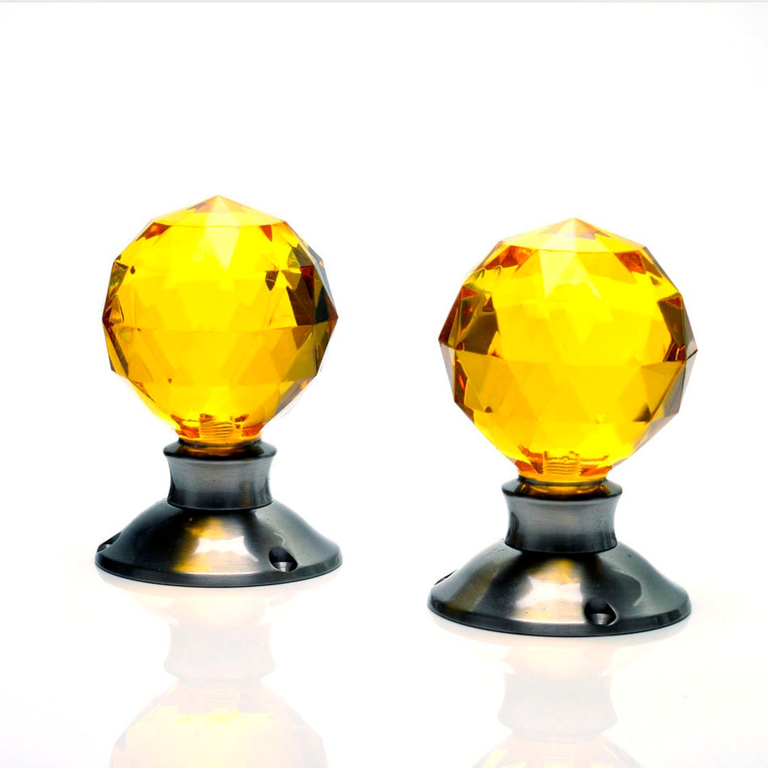 Amber, Faceted Door Handle Pair, Acrylic, Round, Gold, Turning Door ...