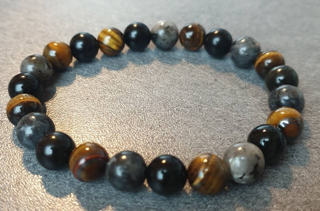 Tiger's Eye, Obsidian & Labradorite Bracelet Natural Stones 8 Mm - Etsy