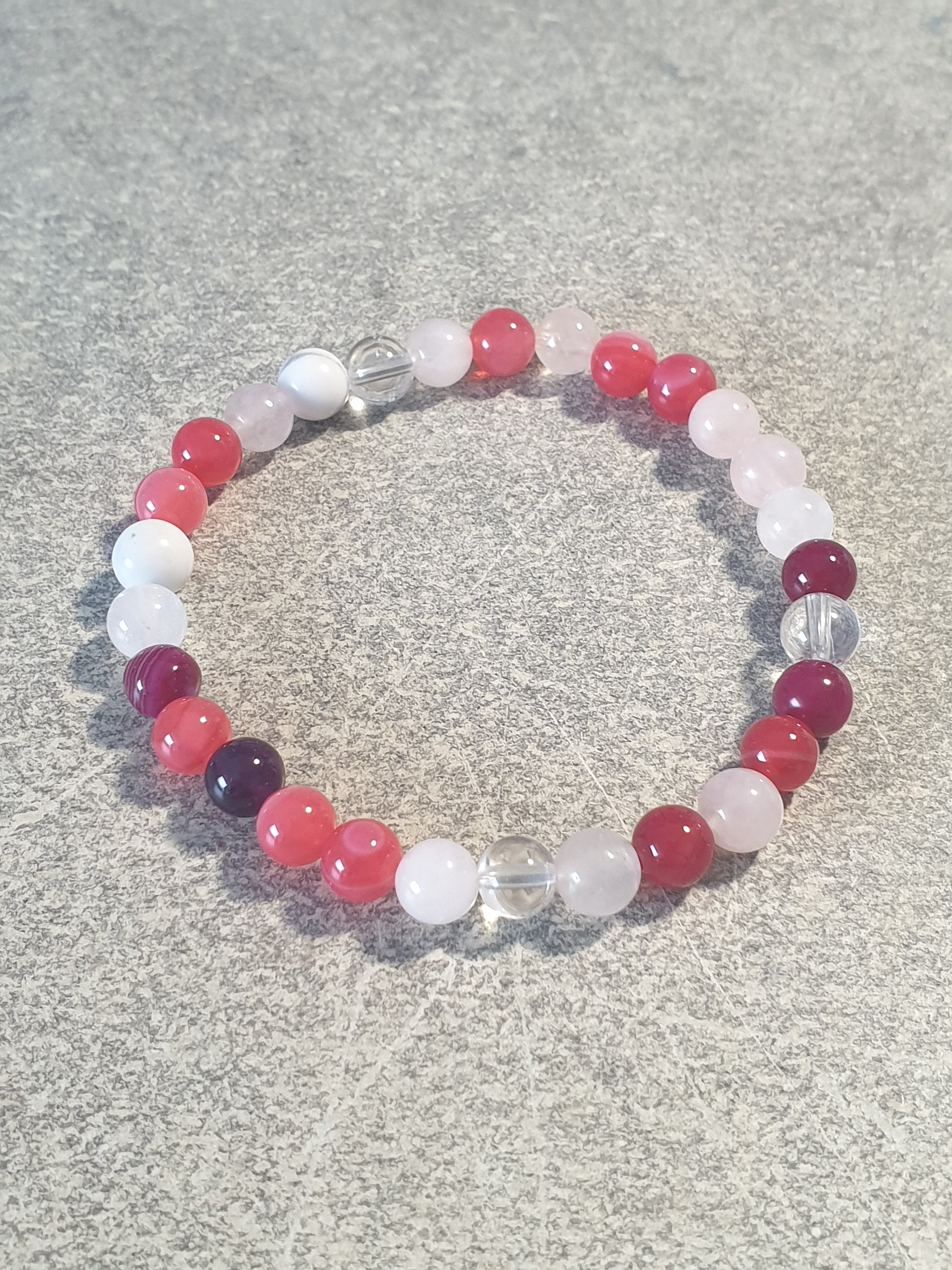 Bracelet Rose Quartz, Rock Crystal, Pink-mauve Banded Agate & Howlite ...