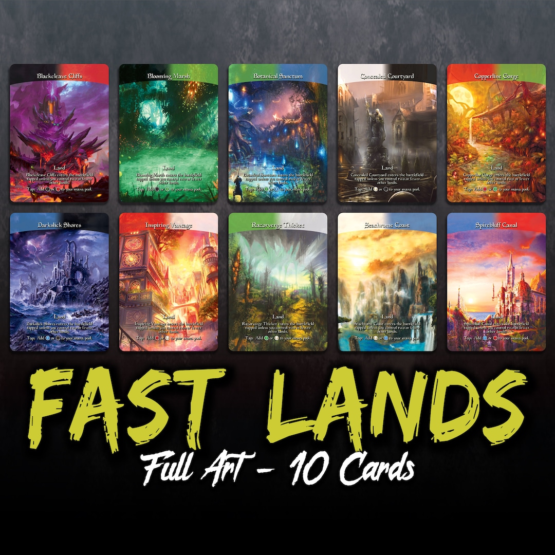Set of 10 Full Art Fast Lands custom Cards Alternate Art 2 Bonus Cards ...