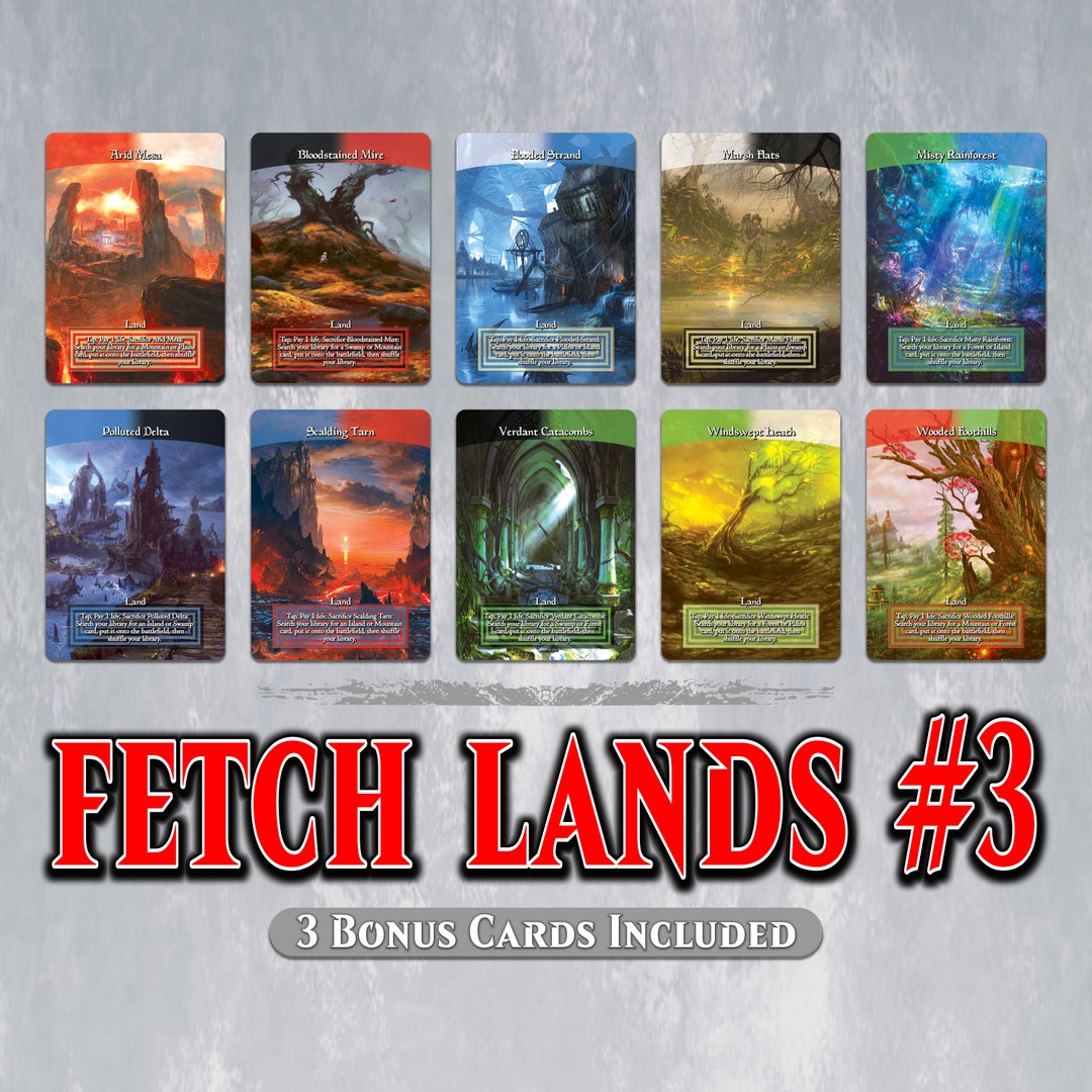 FETCH LANDS Set #3 - Full Art - 10 MTG Proxy Fetch Lands for Commander ...