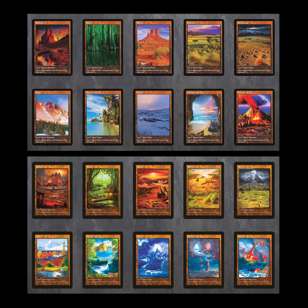 Set of 20 Dual Lands (versions 1 & 2) Custom Cards Alternate Art + 5 ...
