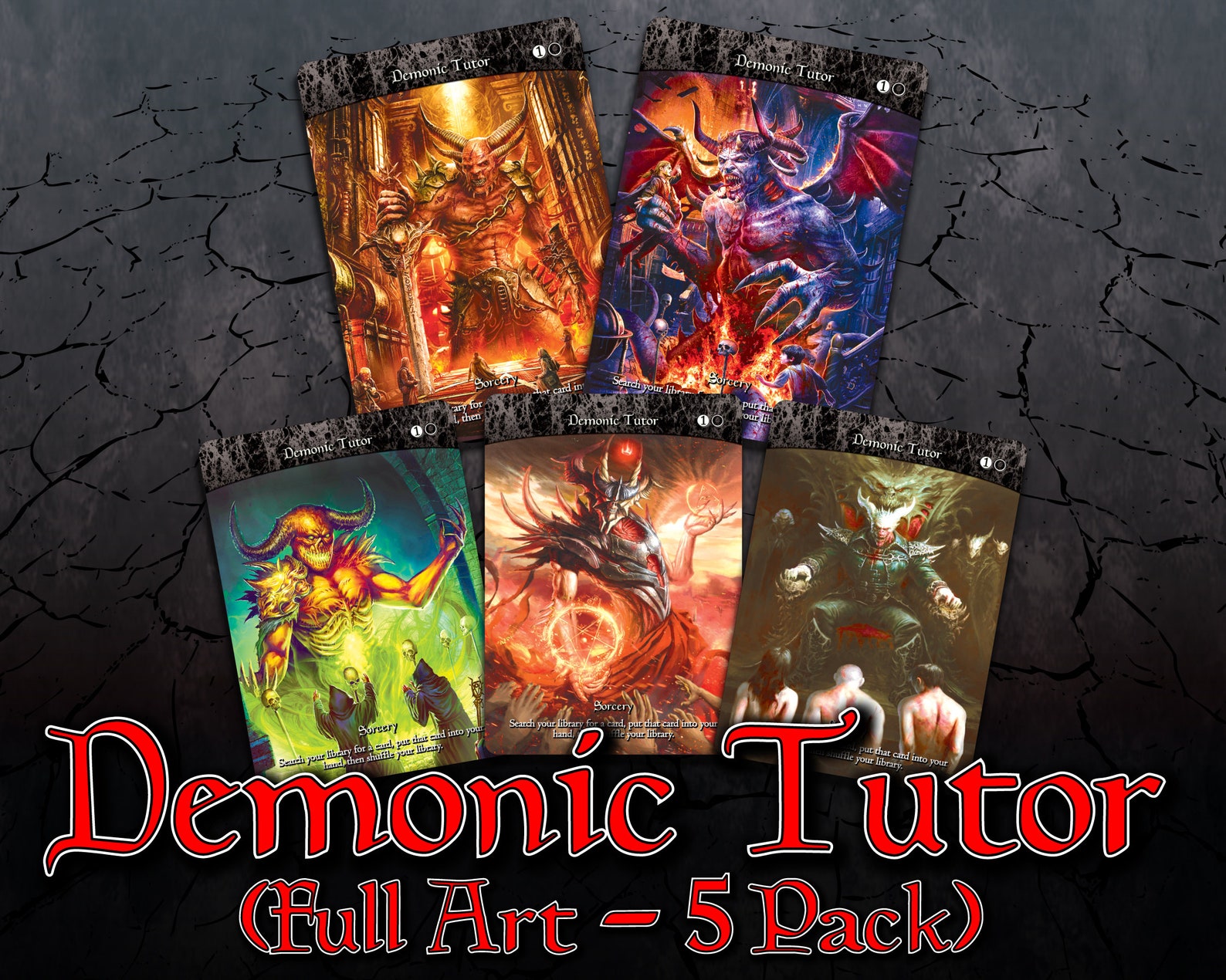 Demonic Tutor 5-pack Set full Art Custom Cards Altered Art. - Etsy