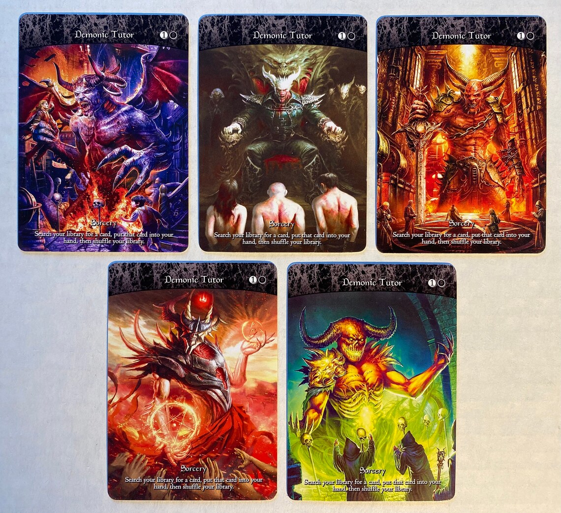 Demonic Tutor 5-pack Set (full Art) Custom Cards Altered Art - Etsy