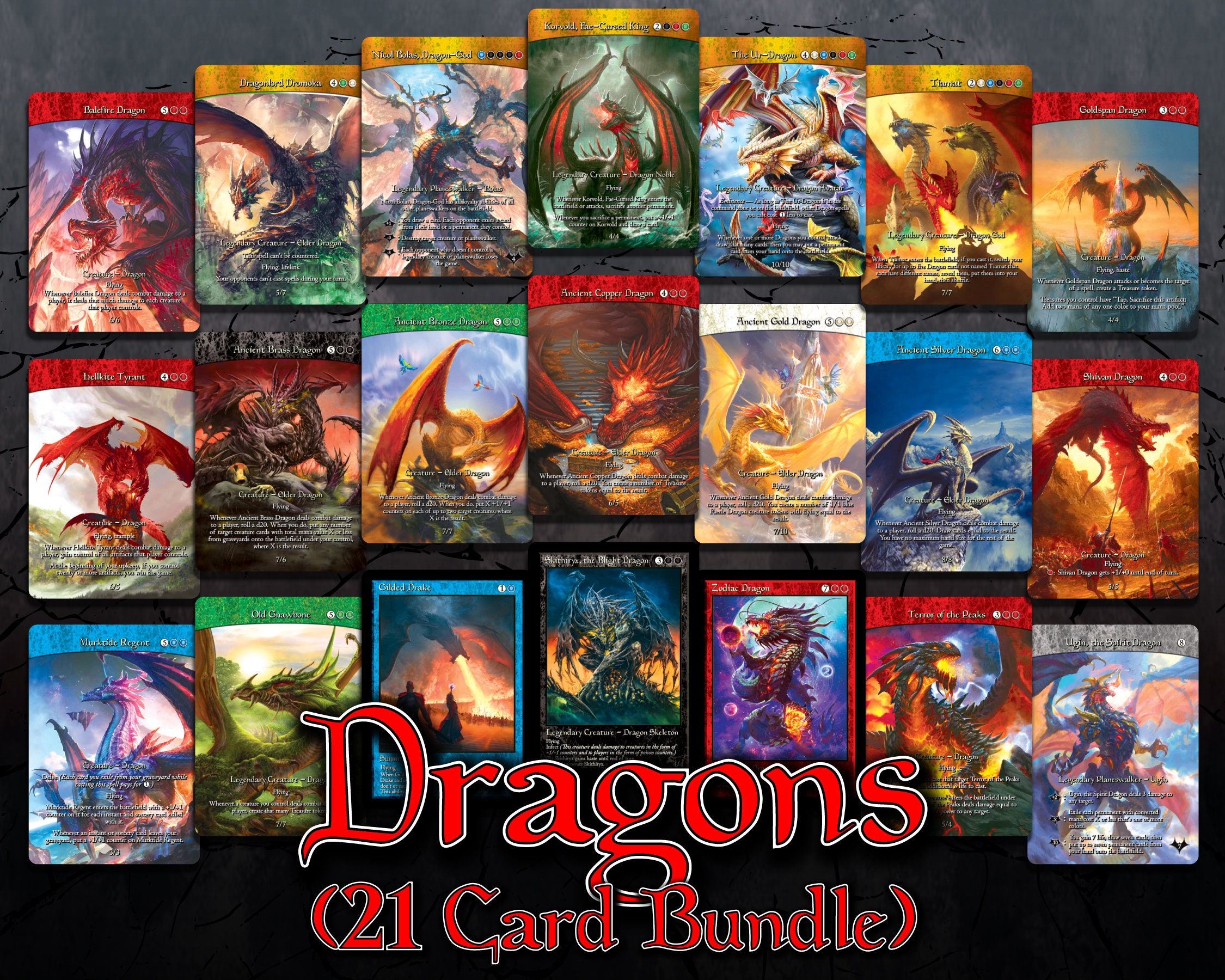 DRAGONS 22 Card Bundle 19 Full Art Cards 3 With Black - Etsy