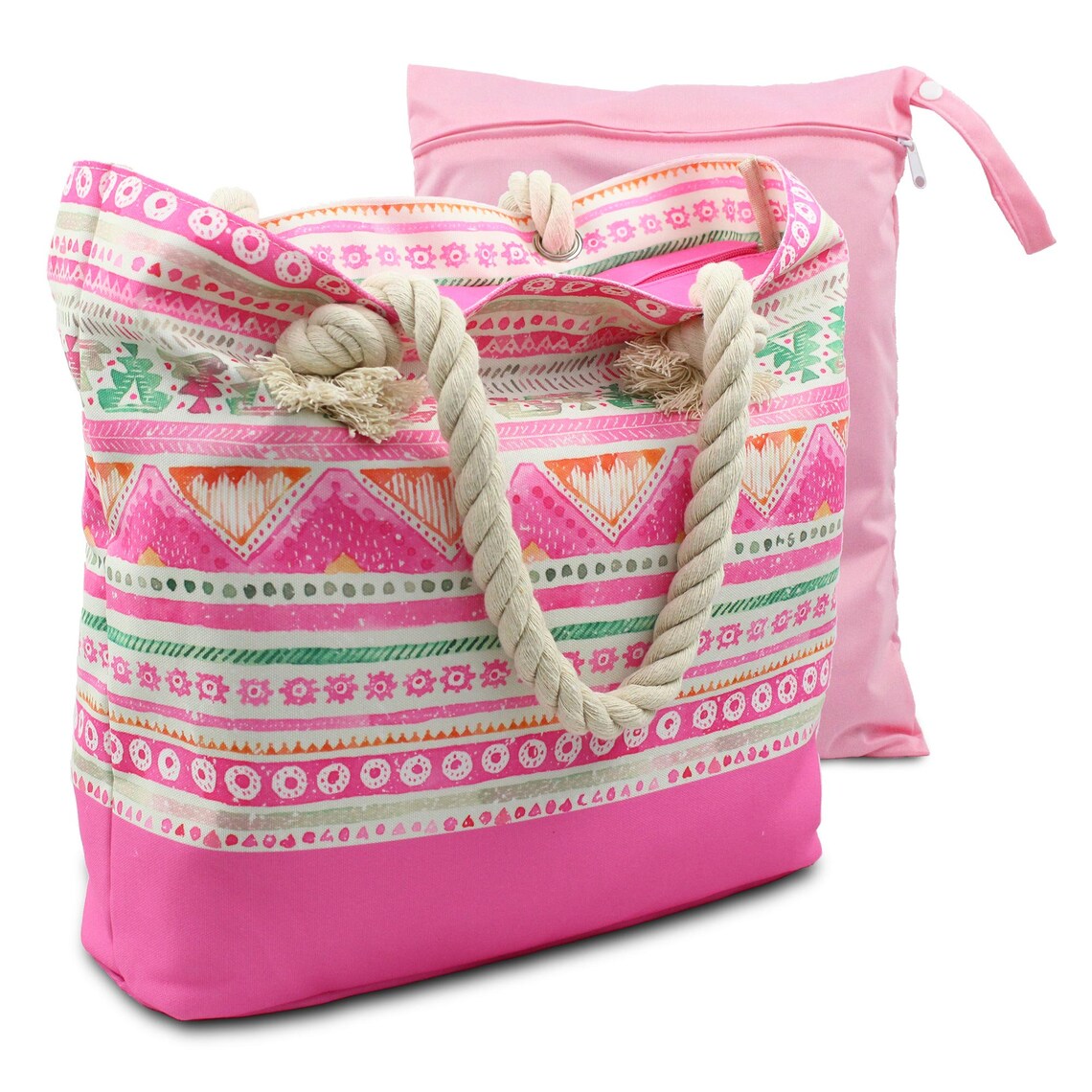 Water Resistant Beach Bag, Boho Canvas Beach Tote With Rope Handles ...