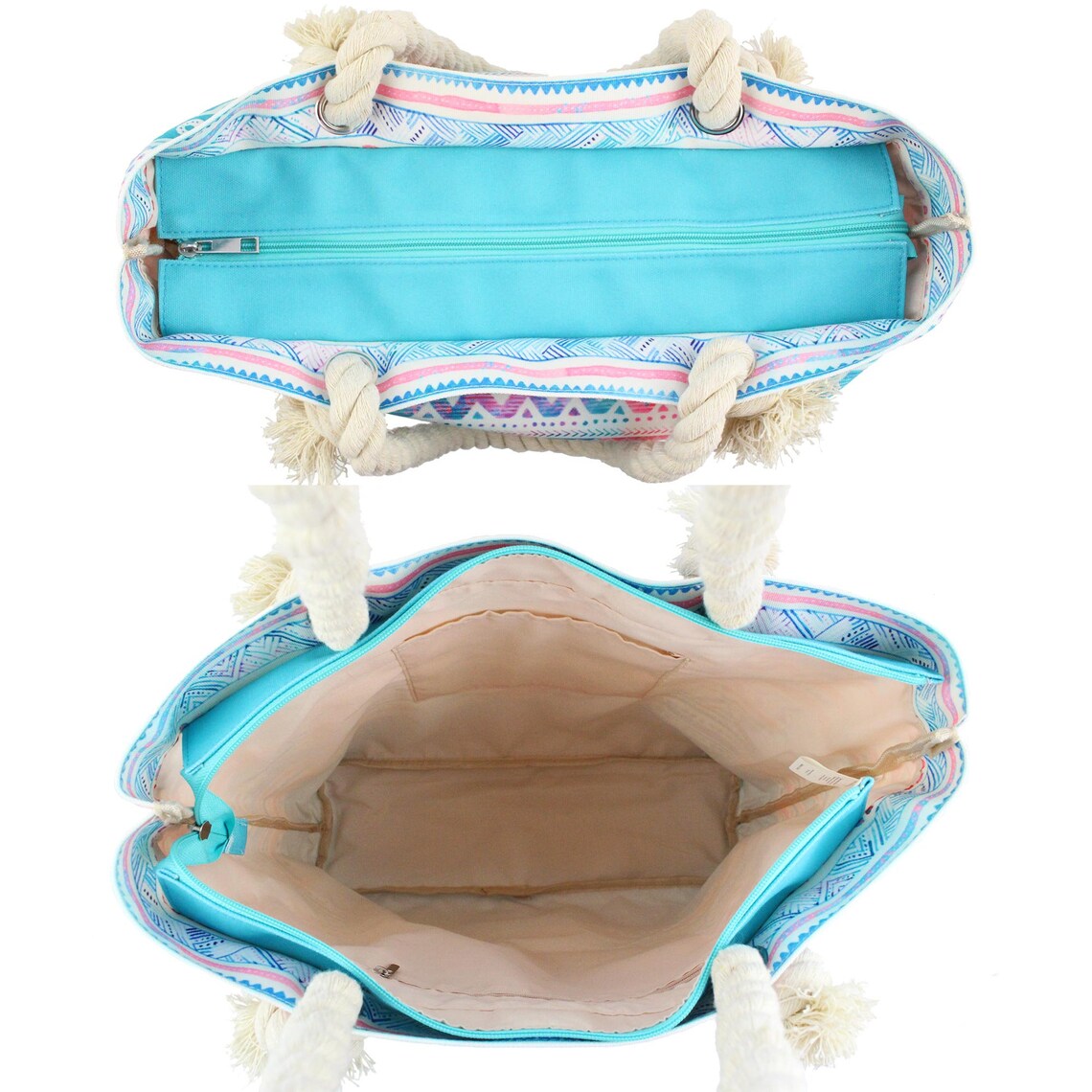 Water Resistant Beach Bag, Boho Canvas Beach Tote With Rope Handles ...