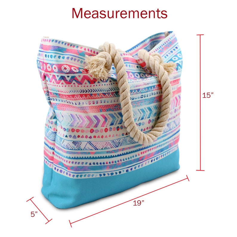 Water Resistant Beach Bag, Boho Canvas Beach Tote With Rope Handles ...