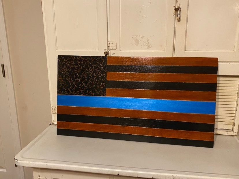 Thin Blue Line Flag| Wooden Flag| Handmade Flag| First Responder Gift ...