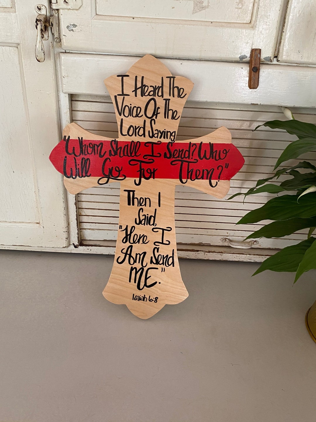 Firefighter Cross|thin Red Line Gift|first Responder Scripture|wooden ...