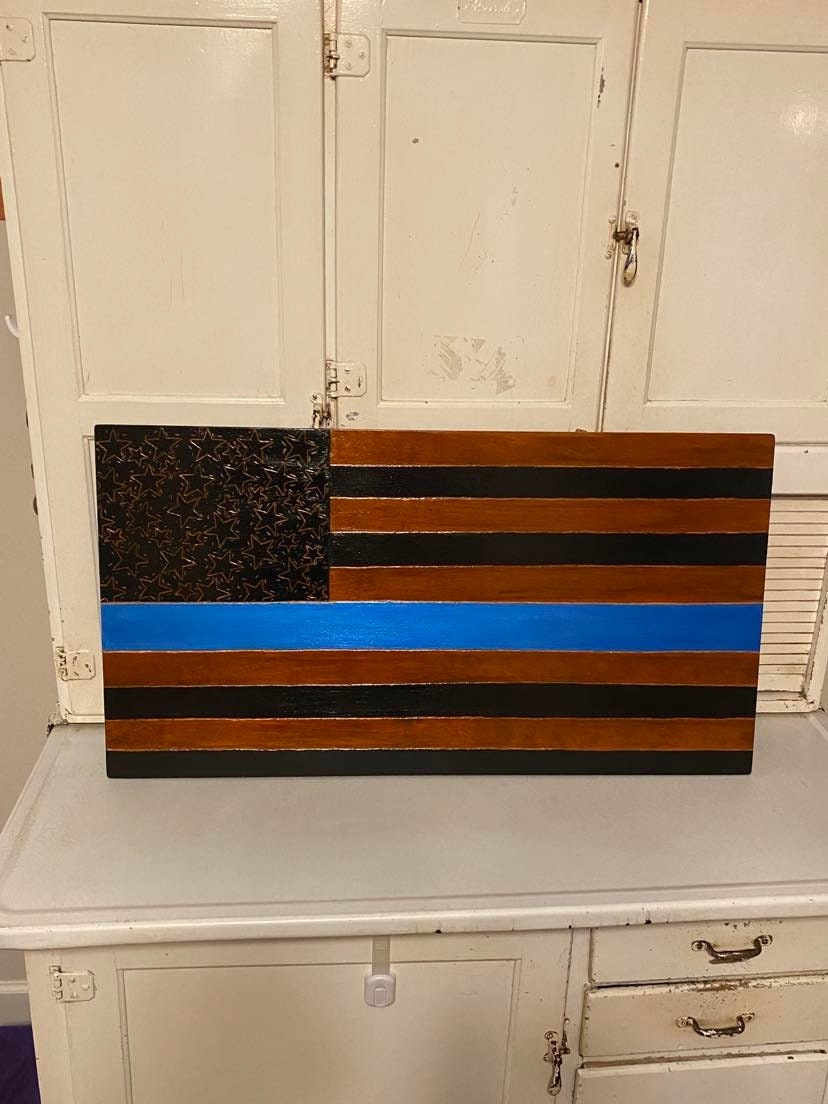 Thin Blue Line Flag Wooden Flag Handmade Flag First Responder Gift Wall ...