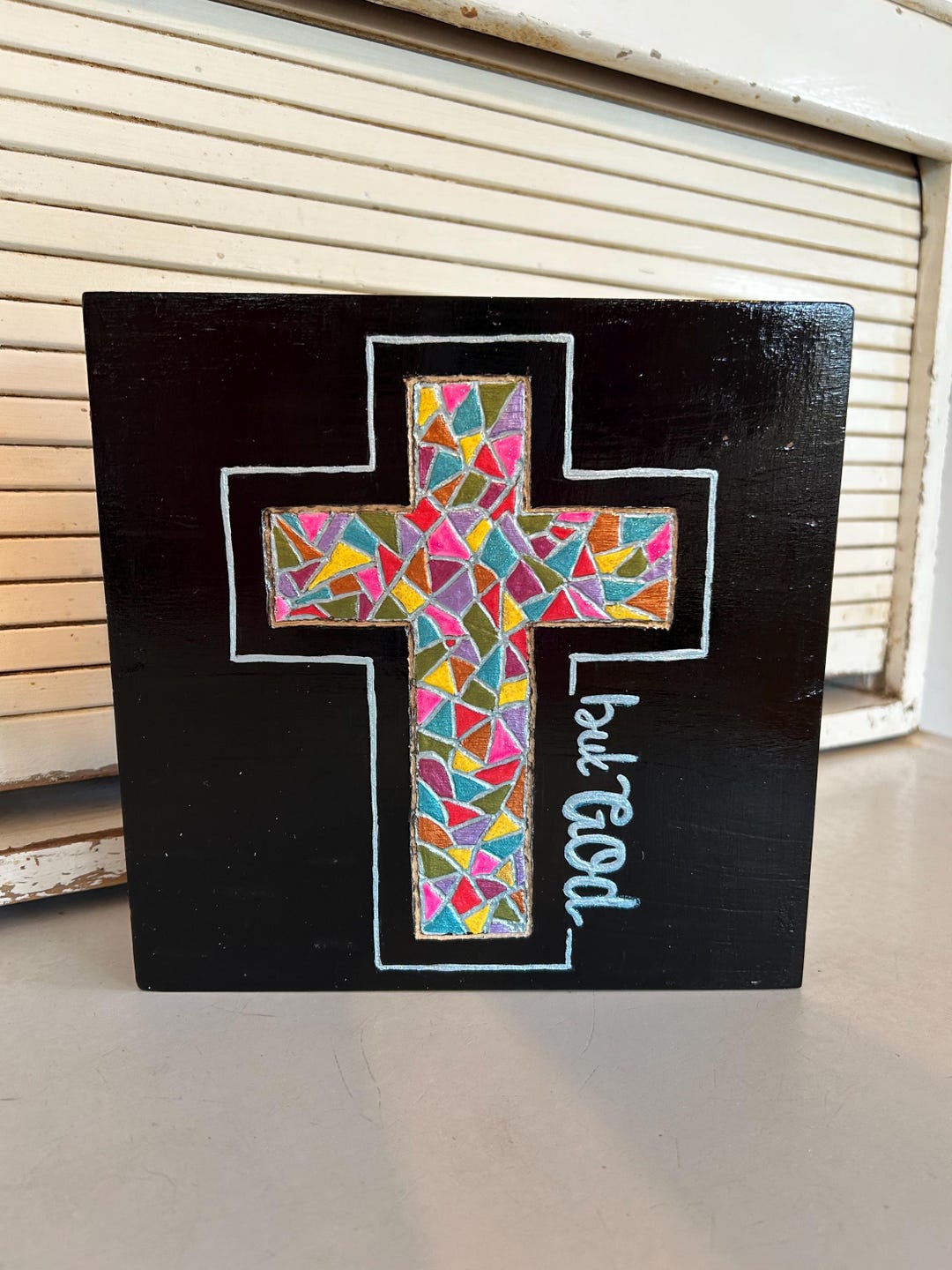Cross Painting/ Christian Gift/but God/ Faux Stained Glass/ Faux Mosaic ...
