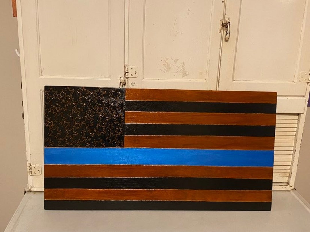 Thin Blue Line Flag| Wooden Flag| Handmade Flag| First Responder Gift ...