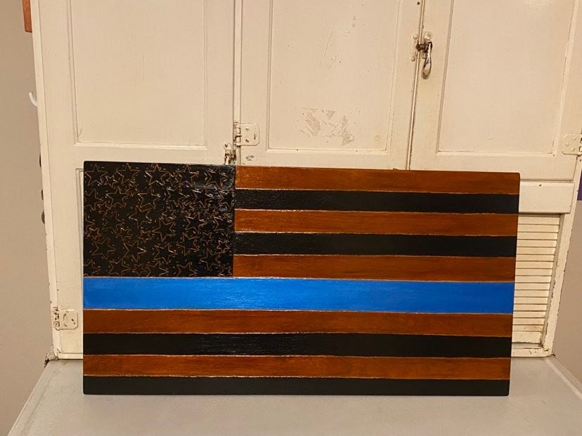 Thin Blue Line Flag| Wooden Flag| Handmade Flag| First Responder Gift ...