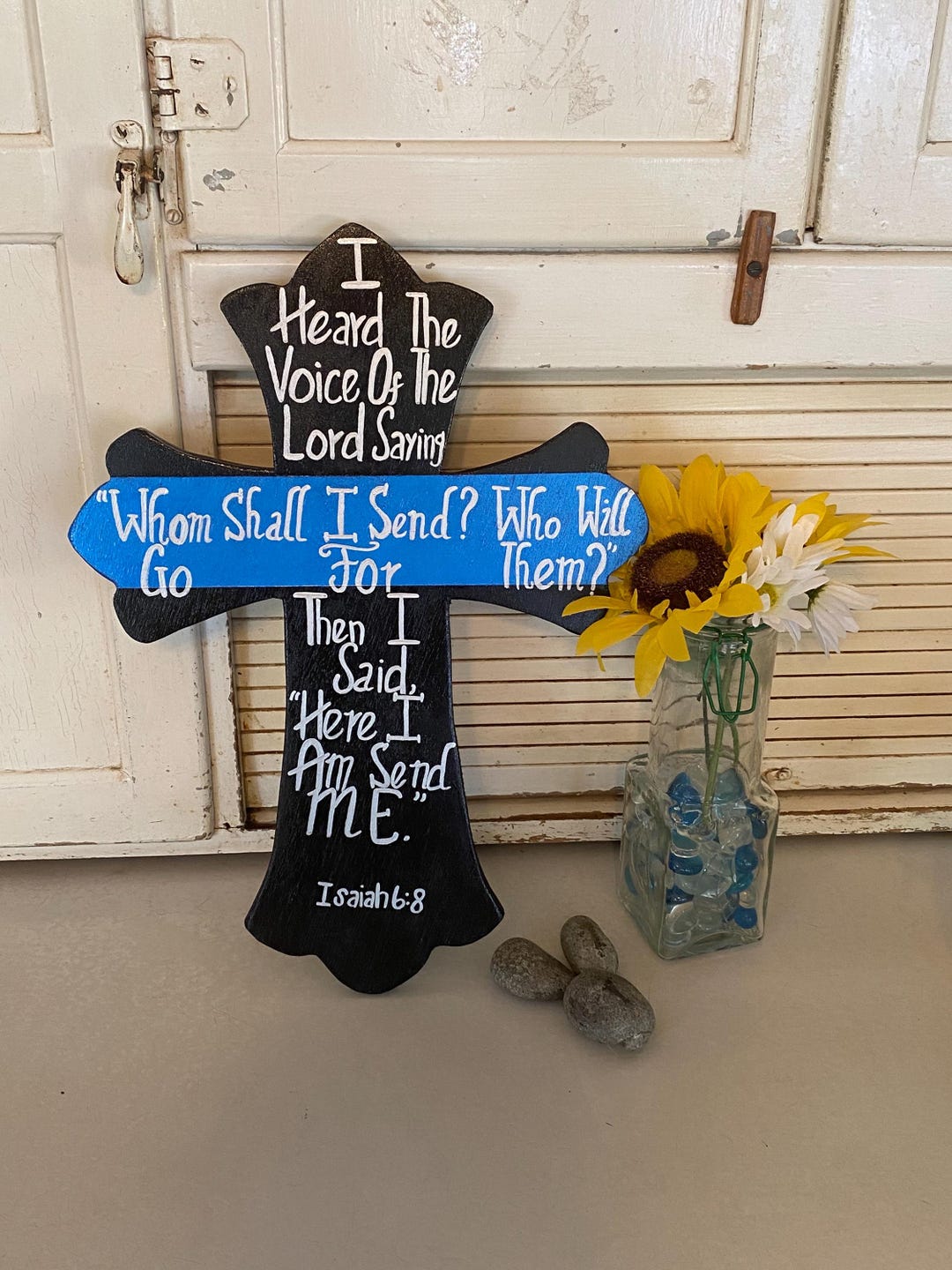 Thin Blue Line Cross/send Me/first Responder Gift/wooden Cross/handmade ...