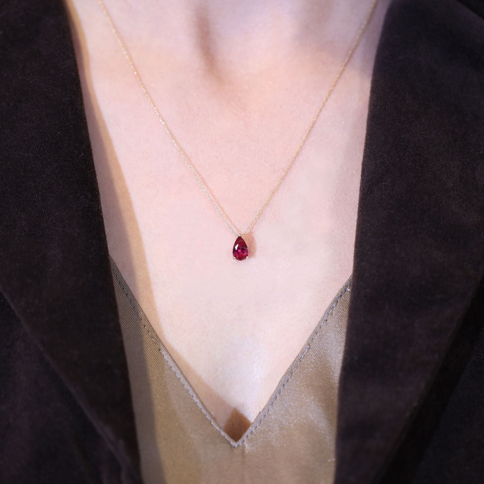 Personalized 14K Gold Ruby Necklace, Birthstone Necklace Gifted, Dainty ...