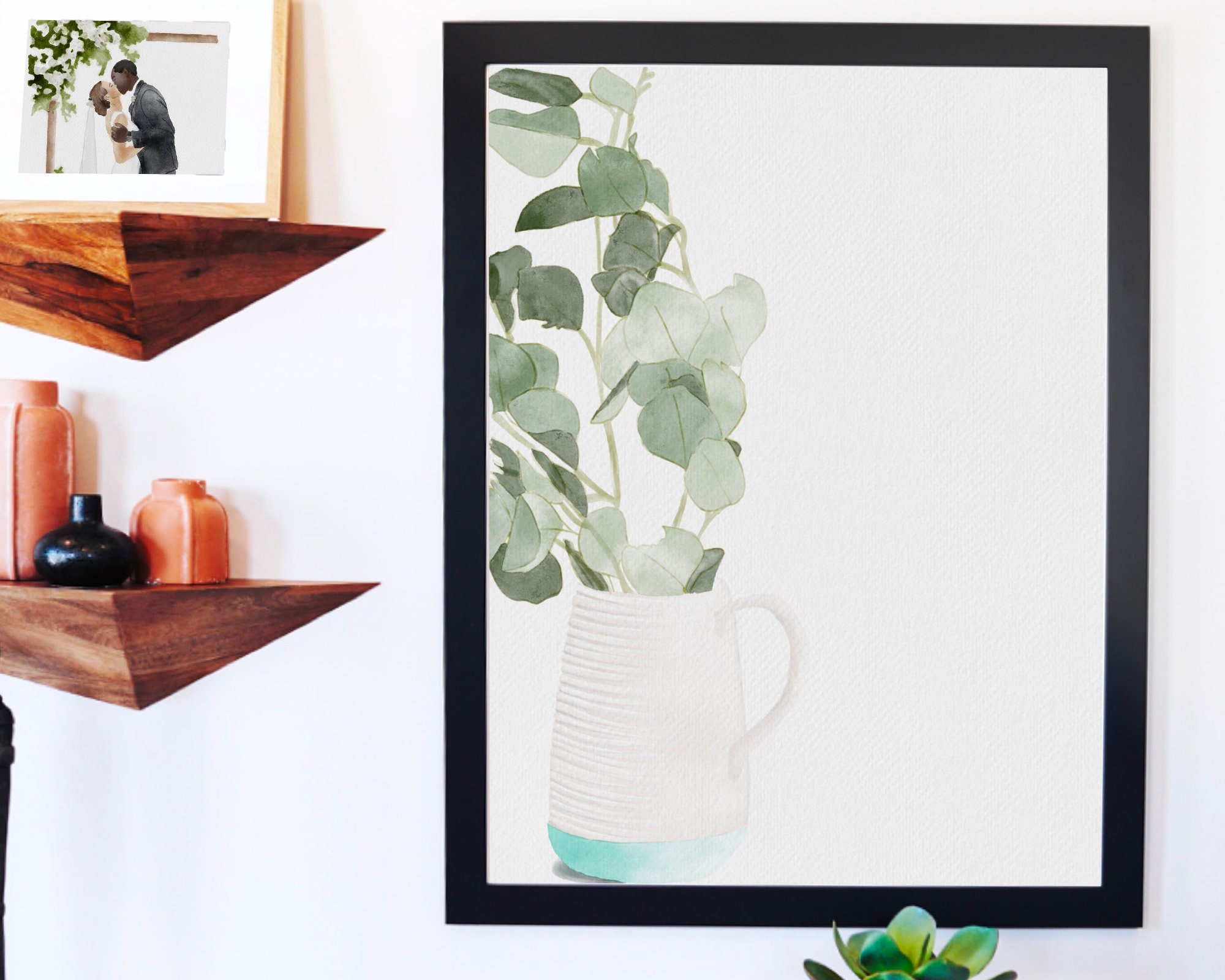 Watercolor Eucalyptus Leaves in Ceramic Vase Printable / Minimalist ...