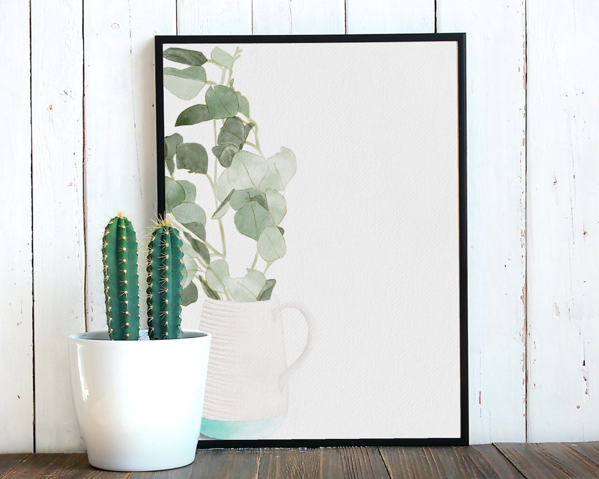 Watercolor Eucalyptus Leaves in Ceramic Vase Printable / Minimalist ...