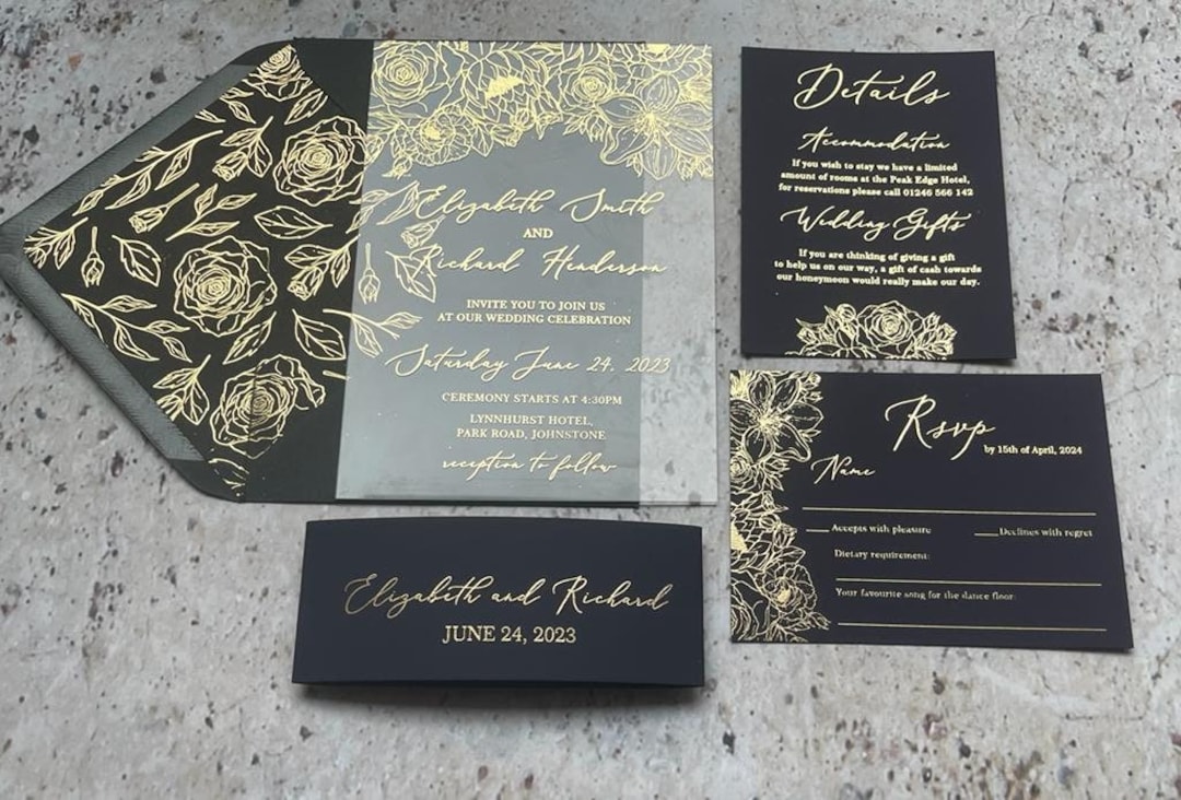 SEPHORA Acrylic Wedding Invitation Set , Gold Silver Rose Gold Foil - Etsy