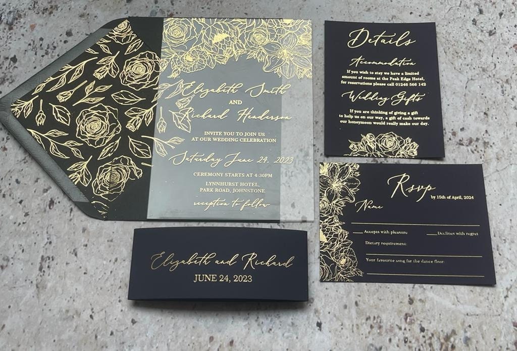 SEPHORA Acrylic Wedding Invitation Set , Gold Silver Rose Gold Foil ...