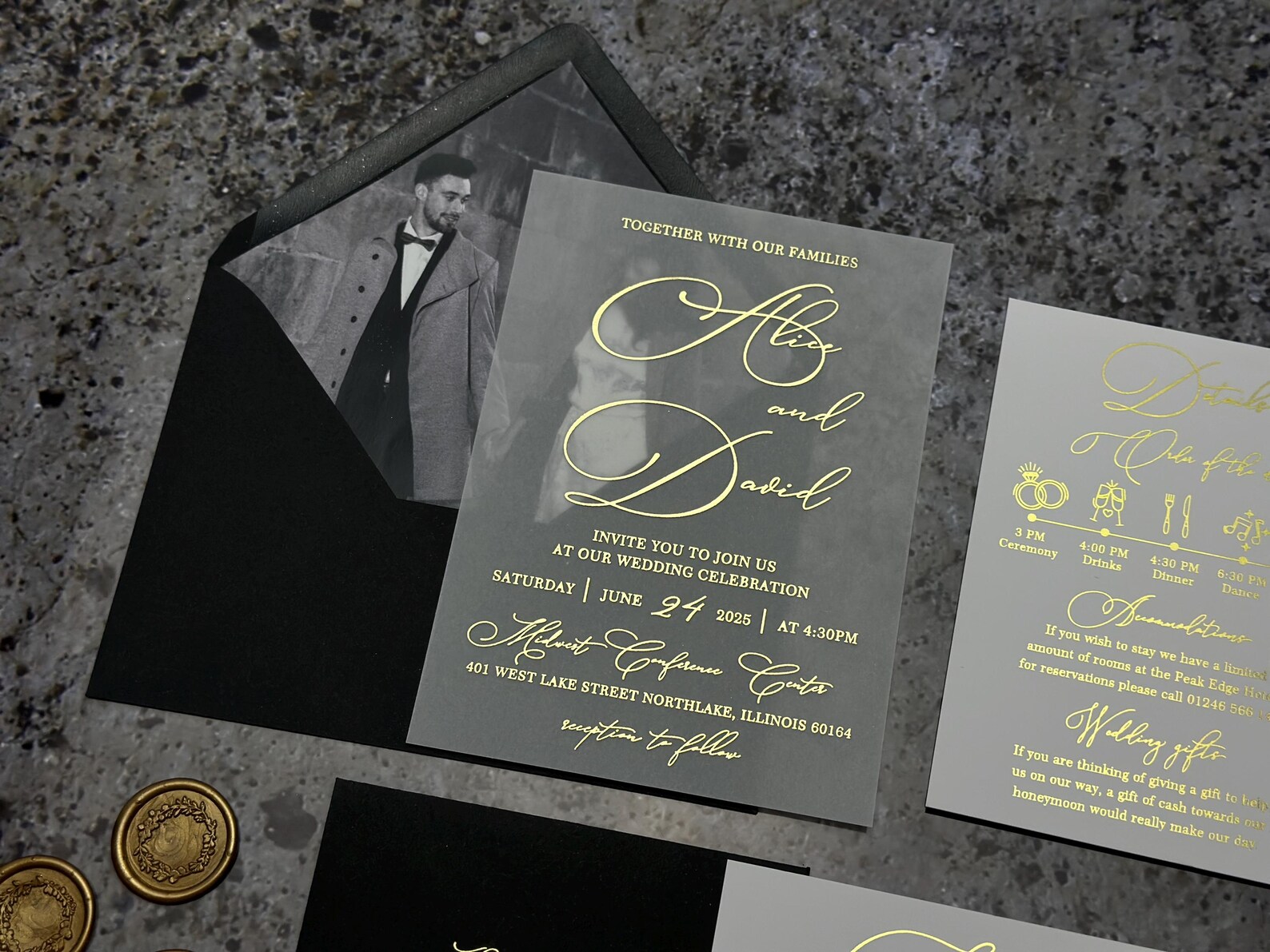 Foiled Vellum Wedding Invitations With RSVP & Details | Elegant ...
