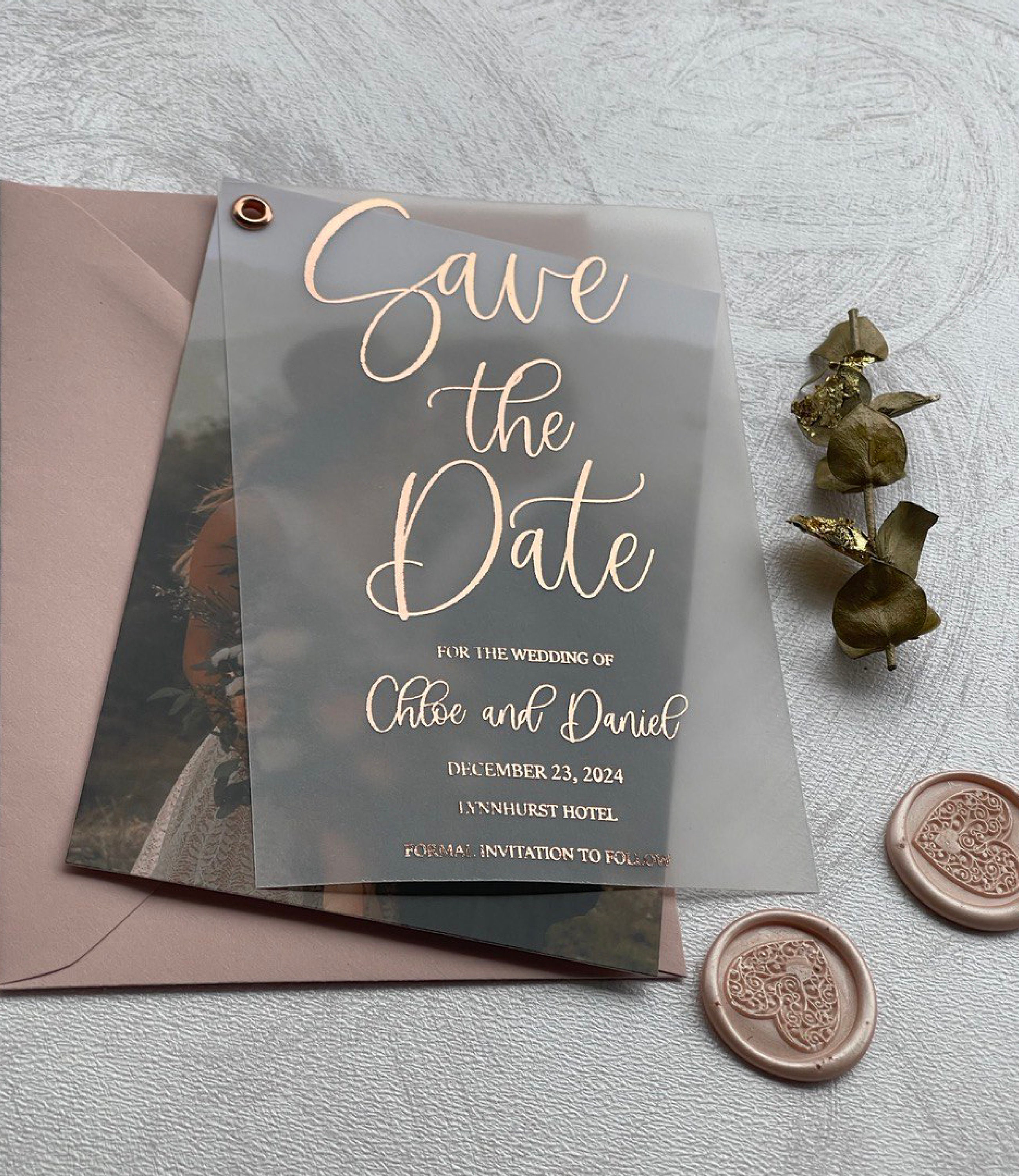 Vellum Save the Date With Photo, Wedding Save the Date With Rose Gold ...