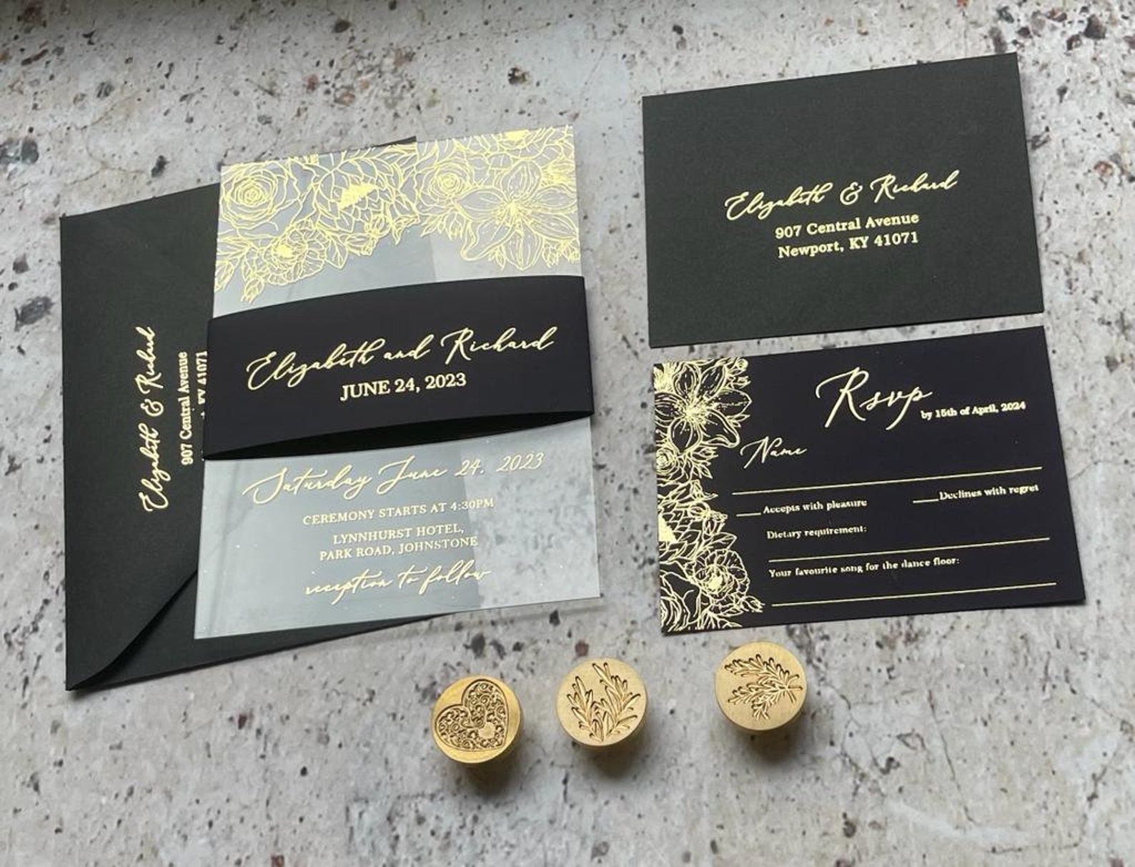 SEPHORA Acrylic Wedding Invitation Set , Gold Silver Rose Gold Foil - Etsy
