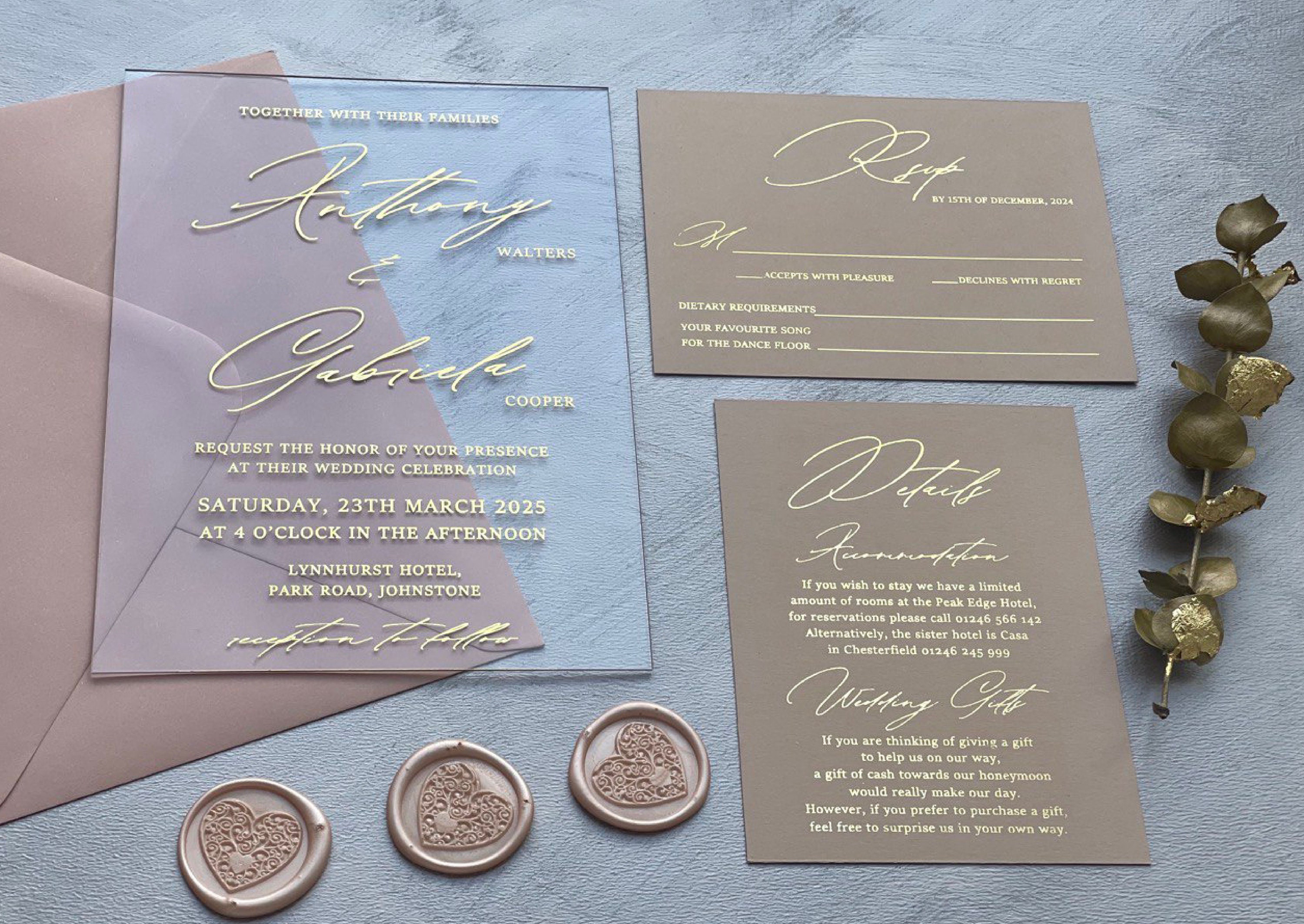 Personalized Wedding Invitation Acrylic Suite Clear Wedding - Etsy UK