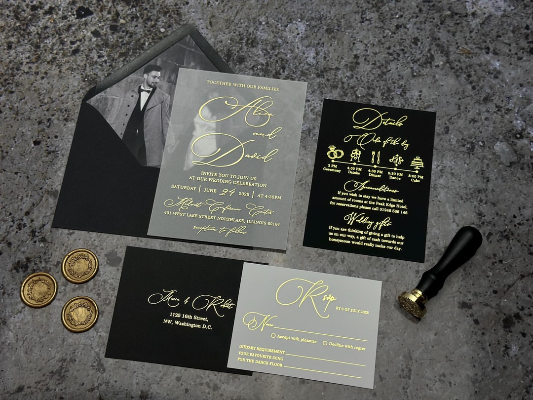 Foiled Vellum Wedding Invitations With RSVP & Details | Elegant ...