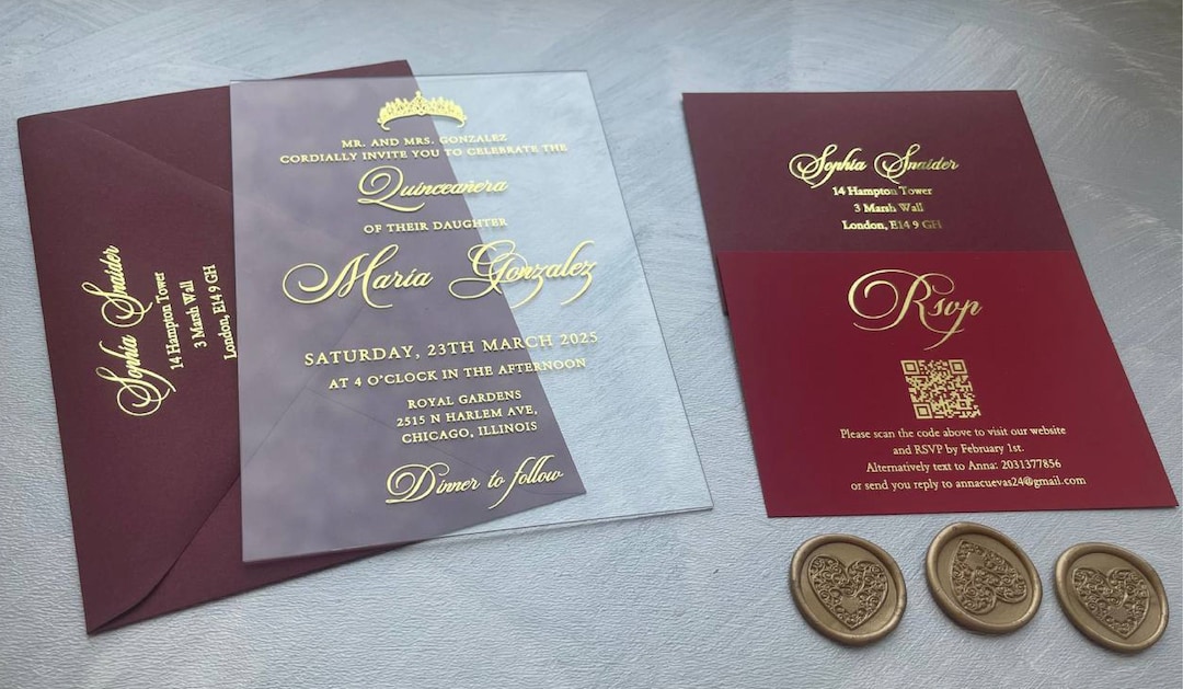 Personalised Quinceanera Invitations - Acrylic 15th Birthday Invites ...
