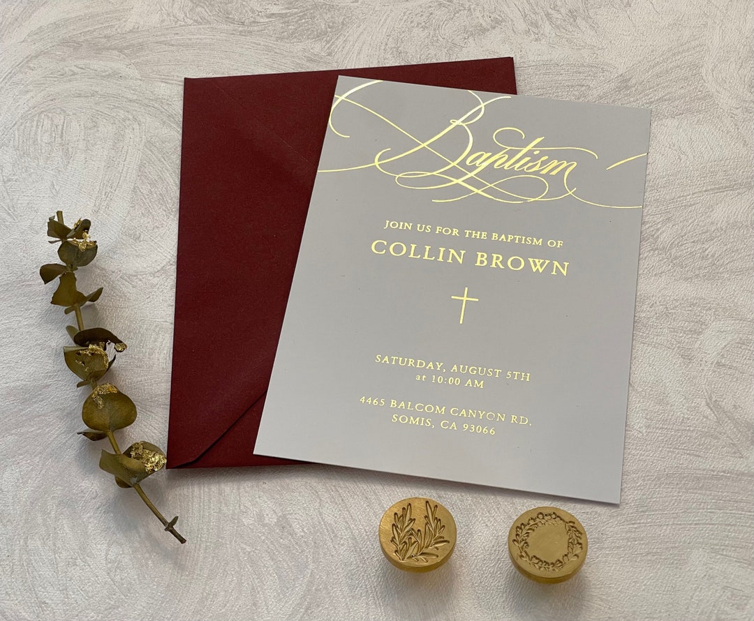 Personalized Baptism Invitations, Christening Invitation With Gold Rose ...