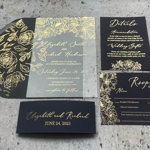 SEPHORA Acrylic Wedding Invitation Set , Gold Silver Rose Gold Foil - Etsy
