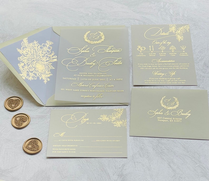 Foiled Vellum Wedding Invitation Kit: Rose Gold, Gold, Silver, 5x7 - Etsy