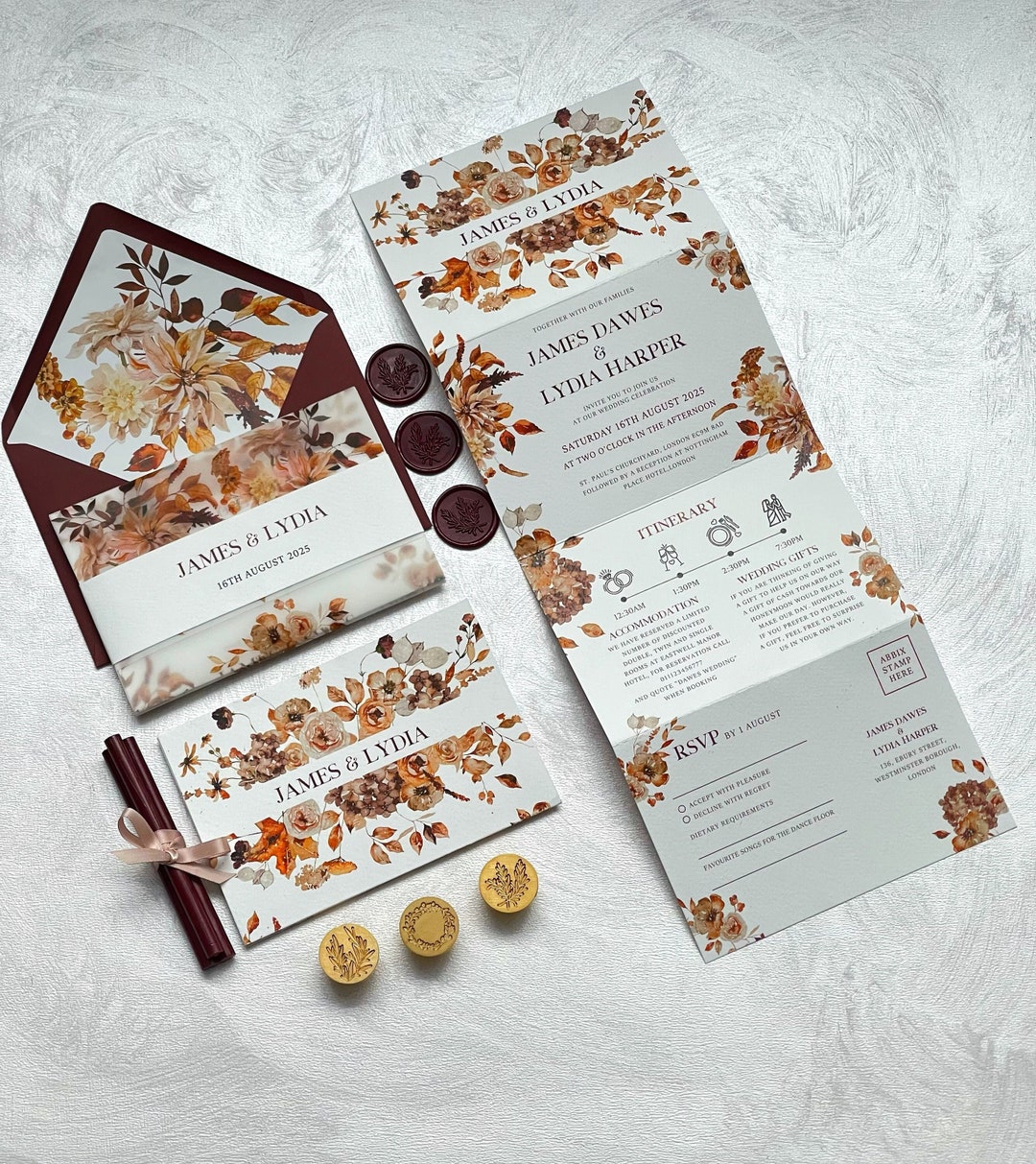 Autumn All in One Wedding Invitation, Fall Concertina Wedding ...