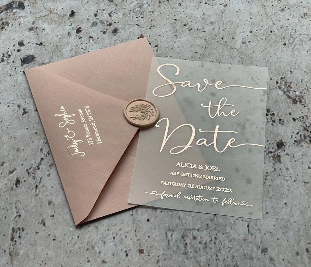 Wedding Vellum Save the Date Card , Wedding Invitation . Rose Gold ...