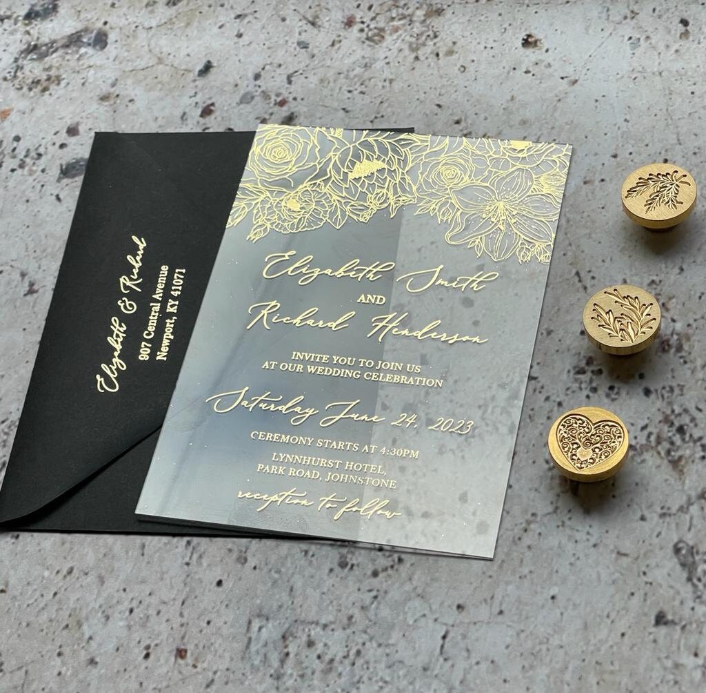 SEPHORA Acrylic Wedding Invitation Set , Gold Silver Rose Gold Foil ...