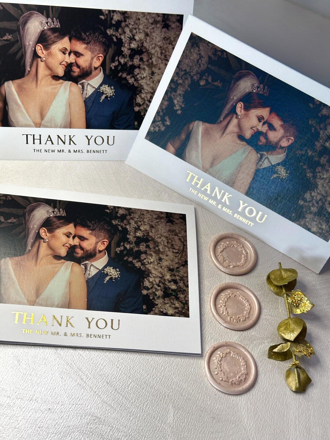 Foiled Wedding Photo Thank You Cards. Custom Wedding Thank You Cards ...