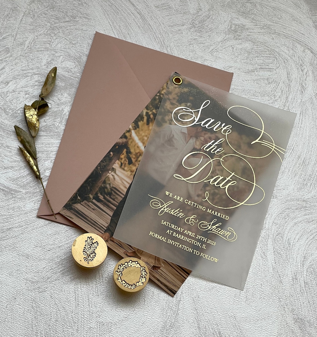 Wedding Save the Date Invitations With Photo, Customizable Gold & Rose ...