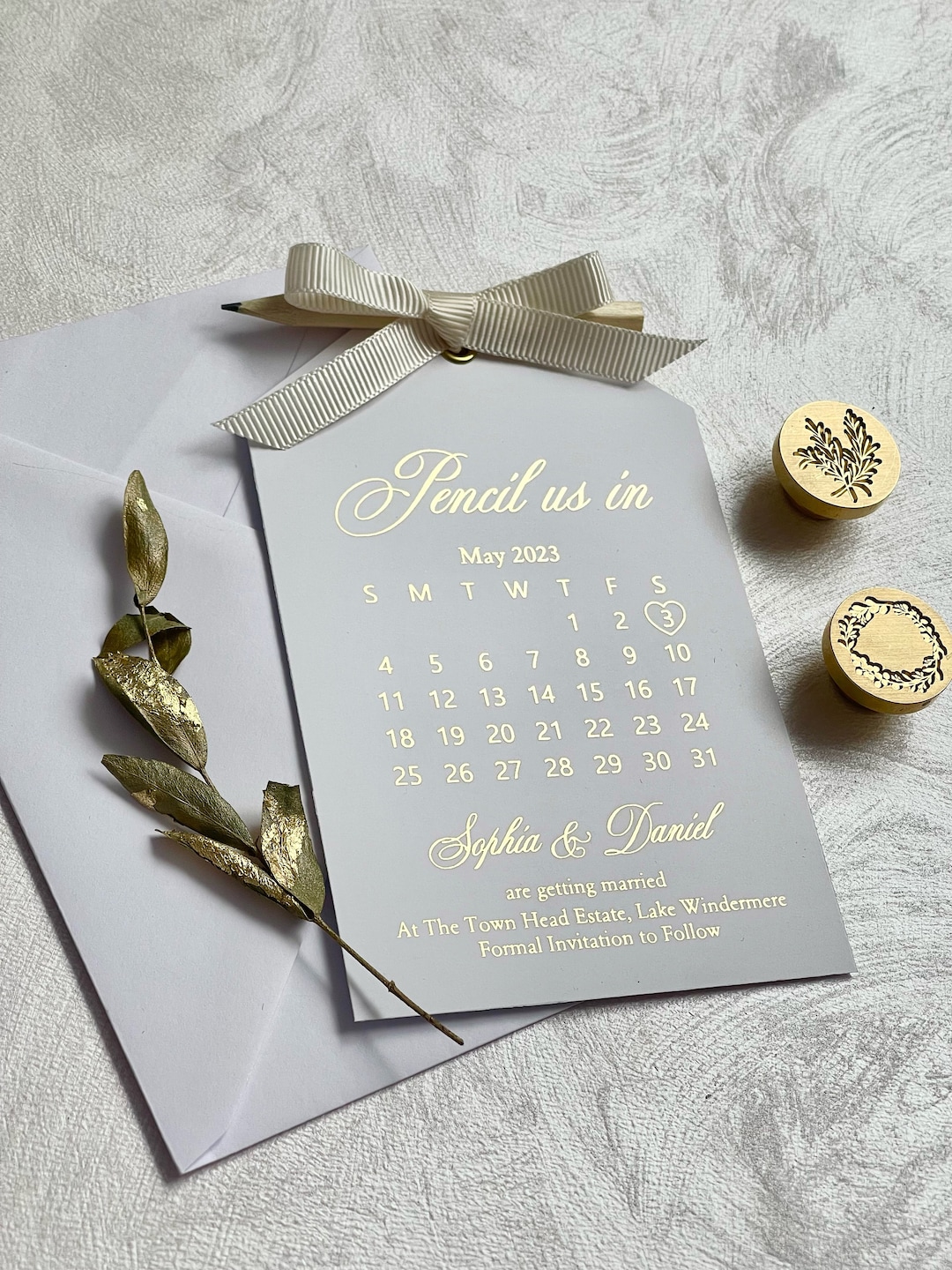 Elegant Gold Foil Wedding Calendar Save the Date Cards – Pencil Us In ...