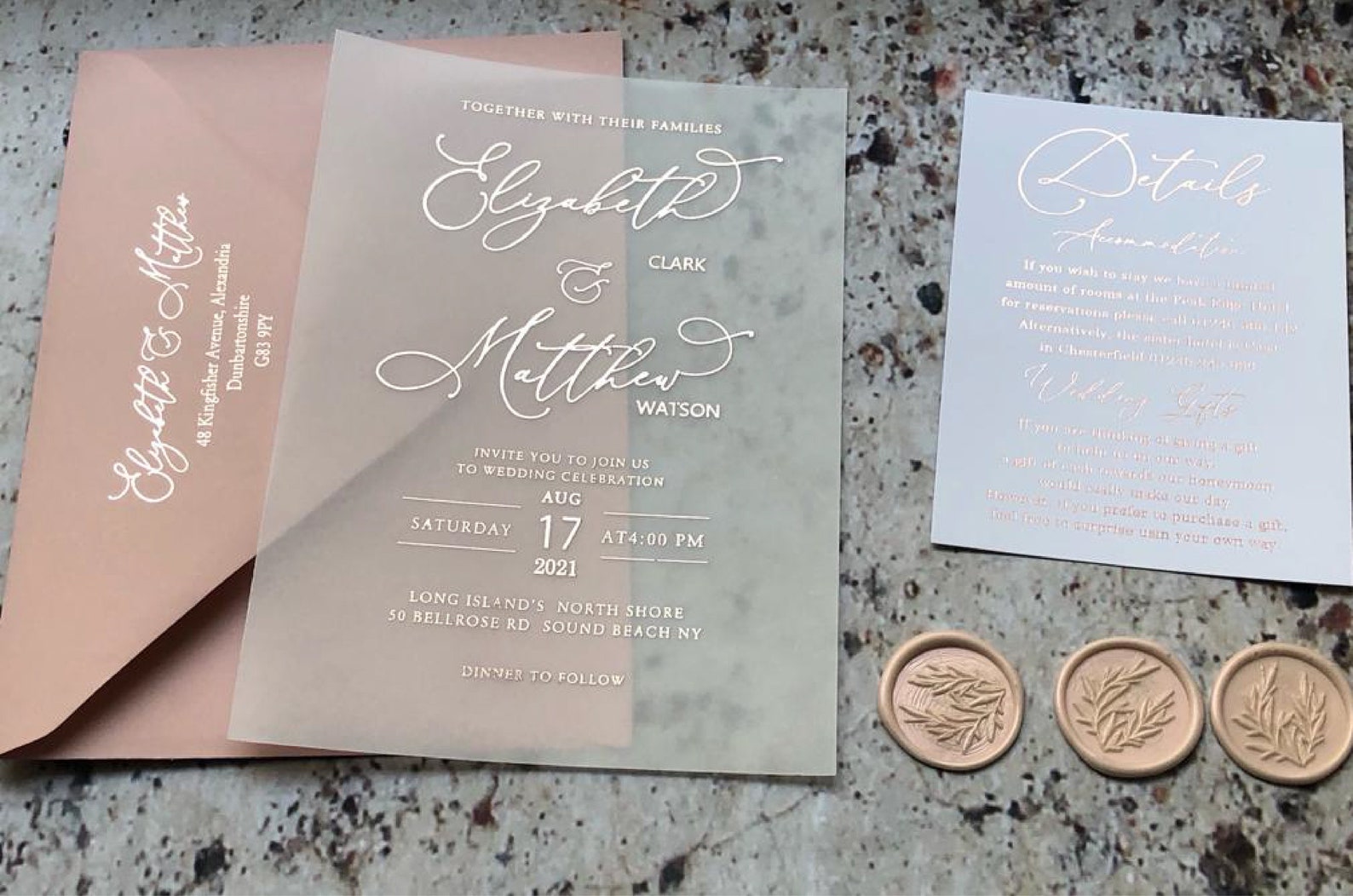 Vellum Foiled Wedding Invitations With Rsvp - Etsy